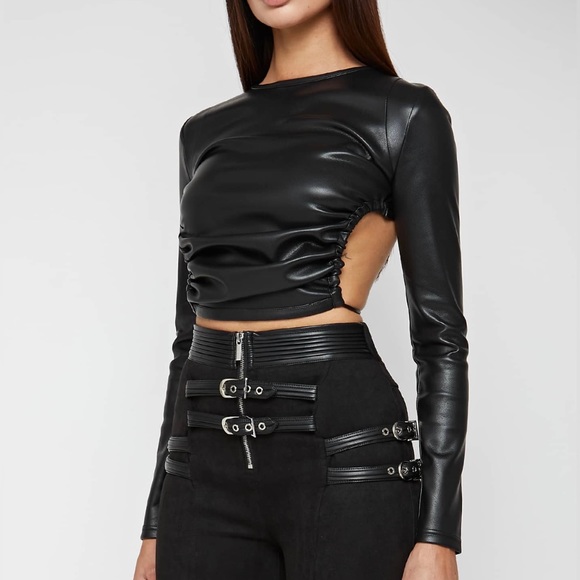 Maniere De Voir | Tops | Maniere De Voir Vegan Leather Backless Top ...